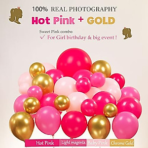 Pink Balloon Garland Arch Kit with Hot Pink Rose Gold metallic Balloon for princess Theme Party Girl Birthday Baby Shower Princess Themed decorations
