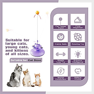 Interactive Cat Toy for Indoor Cats, Cat Treat Puzzle Feeder Toy-Cat Treat Dispenser - Cat Toys with Teaser Wand and Rotatable Design, Durable, Non-Toxic and Safe, Cat Toys for Bored Indoor (Purple)