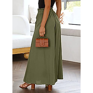 Dokotoo 2023 Stylish Women's Plus Size Wide Leg Palazzo Pants Spring Summer Lightweight Sport Elastic High Waist Yoga Pant with 2 Side Pockets for Women Green XL