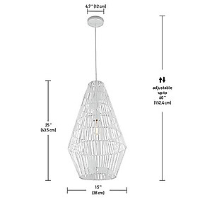 Globe Electric Novogratz x Globe Penelope 1 Pendant Light, White Spun Rope Shade, Cloth Cord 60751