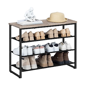 HOOBRO Shoe Rack, 4 Tier Shoe Storage Organizer with 3 Oxford Fabric Shelves and Top Panel, Holds 12-16 Pairs of Shoes for Entryway and Closet, Industrial, Greige BG47XJ01G1