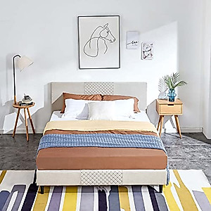 King Size Upholstered Platform Bed Frame with Tufted Headboard, Mattress Foundation for Boys Girls Teens Adults, No Box Spring Needed, Under Bed Storage (Beige, King)