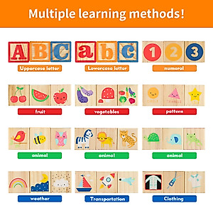 Joqutoys Wooden Building Blocks for Toddlers 1-3, Large Wood Baby Stacking Blocks Set for Kids, 30 PCS Alphabet Blocks with Toy Wagon, Educational Wooden Toys for Boys Girls Gifts 1.65"