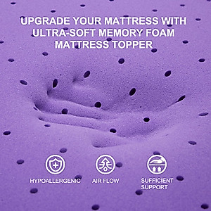 BDEUS 3 Inch Memory Foam with Mattress Pad in a Box,Ventilated Soft Mattress Pad, Bed Topper, CertiPUR-US Certified, King Size, Purple