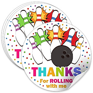 Bowling Party Thank You Sticker Labels, 2" Party Circle Stickers, Great for Party Favors, Envelope Seals & Goodie Bags（54 Count）