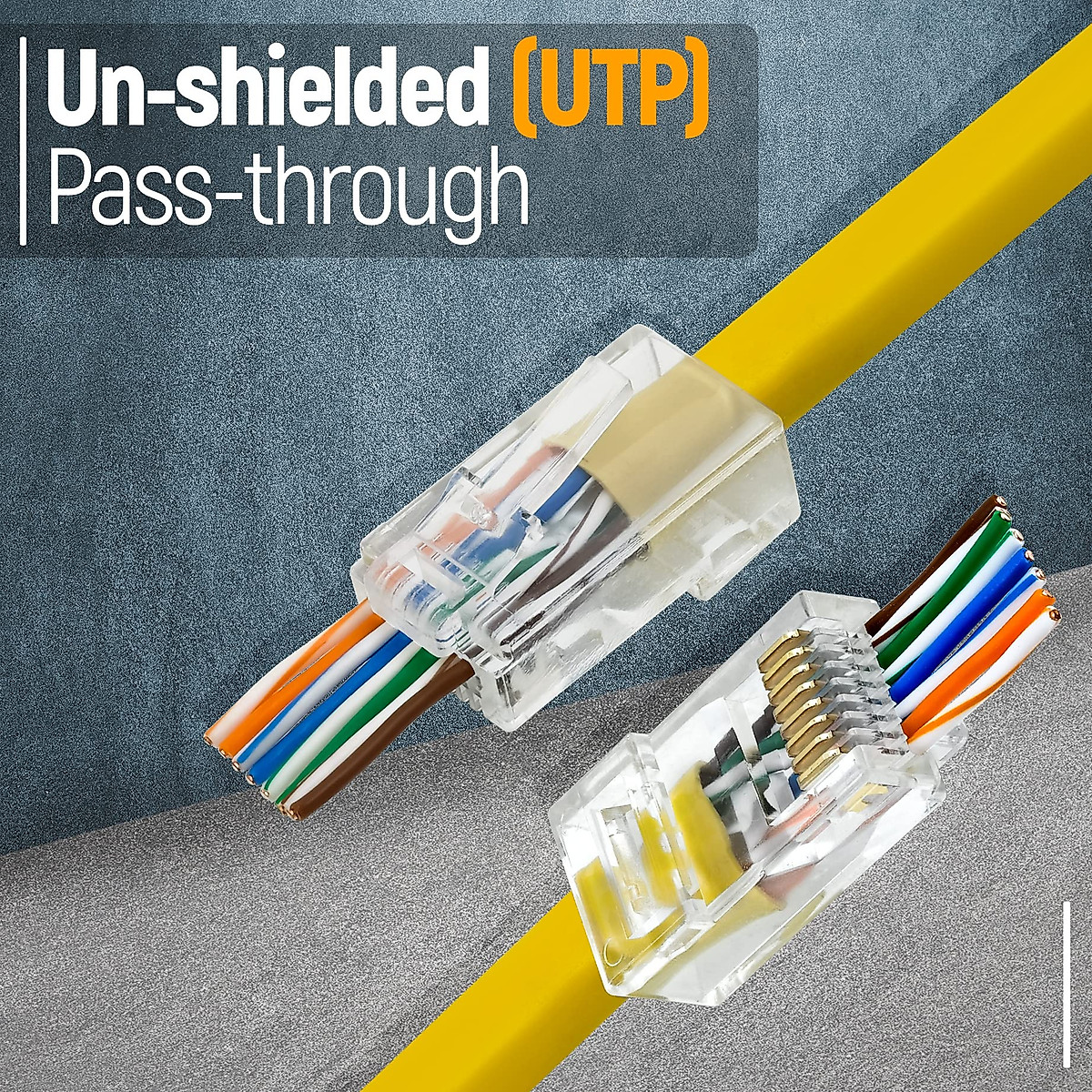 Everest Media Solutions RJ45 Cat6 Pass Through Connectors - Pack of 200 - EZ to Crimp Modular Plug for Solid or Stranded UTP Network Cable - Male Ethernet Connector End