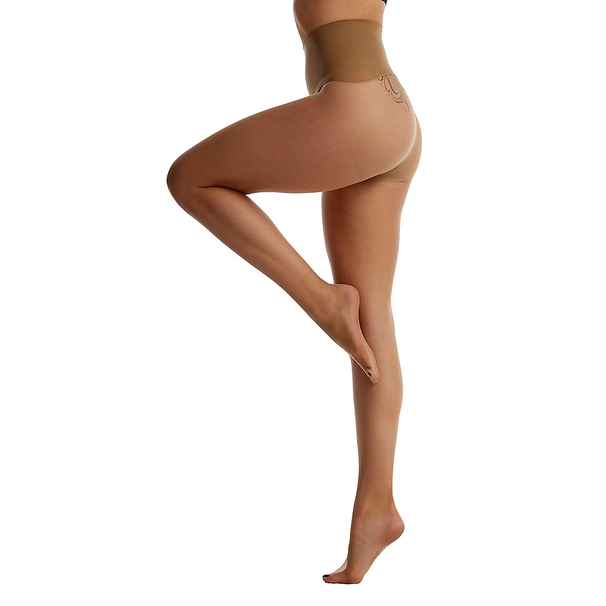 Frola Seamless Silk Stockings for Women 15 Dernier Run Resistant Control Top Sheer Tights(Light Skin,Large)