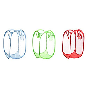 DOITOOL 3pcs Laundry Mesh Basket Portable Net Wash Basket Foldable Clothes Toy Tidy Storage Colorful Hamper Bag for Home Bathroom Supplies Random Color