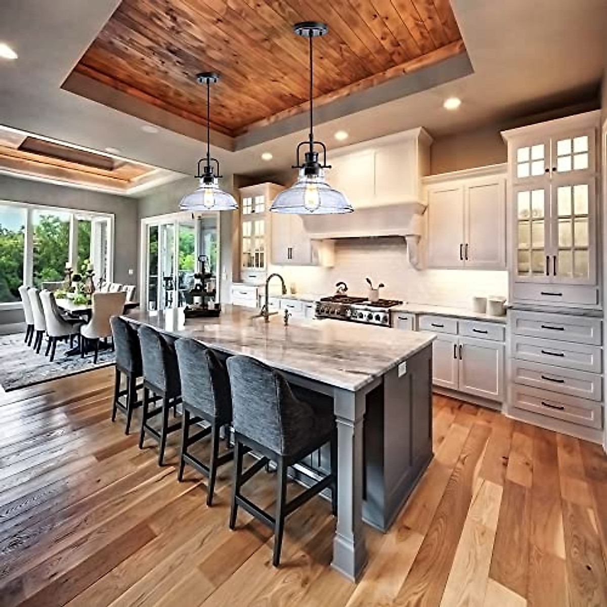 Zlepmlla Black Industrial Pendant Light Farmhouse 1-Light with Adjustable Cord, Clear Bubble Glass Shade,Rectangle Cute Hanging Lights for Hallway, Kitchen Island, Dinning Room