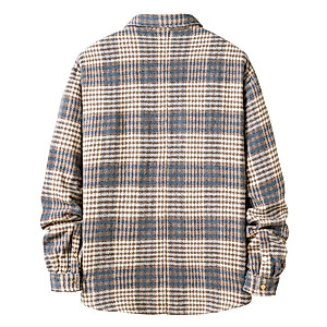 Locachy Men's Casual Cotton Plaid Shirts Long Sleeve Button-Down Flannel Overshirt Jacket Blue Plaid-L