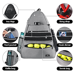 Tennis Backpack for Men Women, Large Tennis Bag Holds 2 Rackets with Ventilated Shoe Compartment, Waterproof Racket Bags for Badminton Pickleball Squash Racquetball, Bonus A Tennis Ball Waist Pouch
