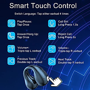 Houstic Open Ear Headphones Clip On Wirelss Earbuds Bone Conduction Sport Earbuds Bluetooth 5.3 Built-in Microphone LED Power Display for Workout Cycling Running Gym Black