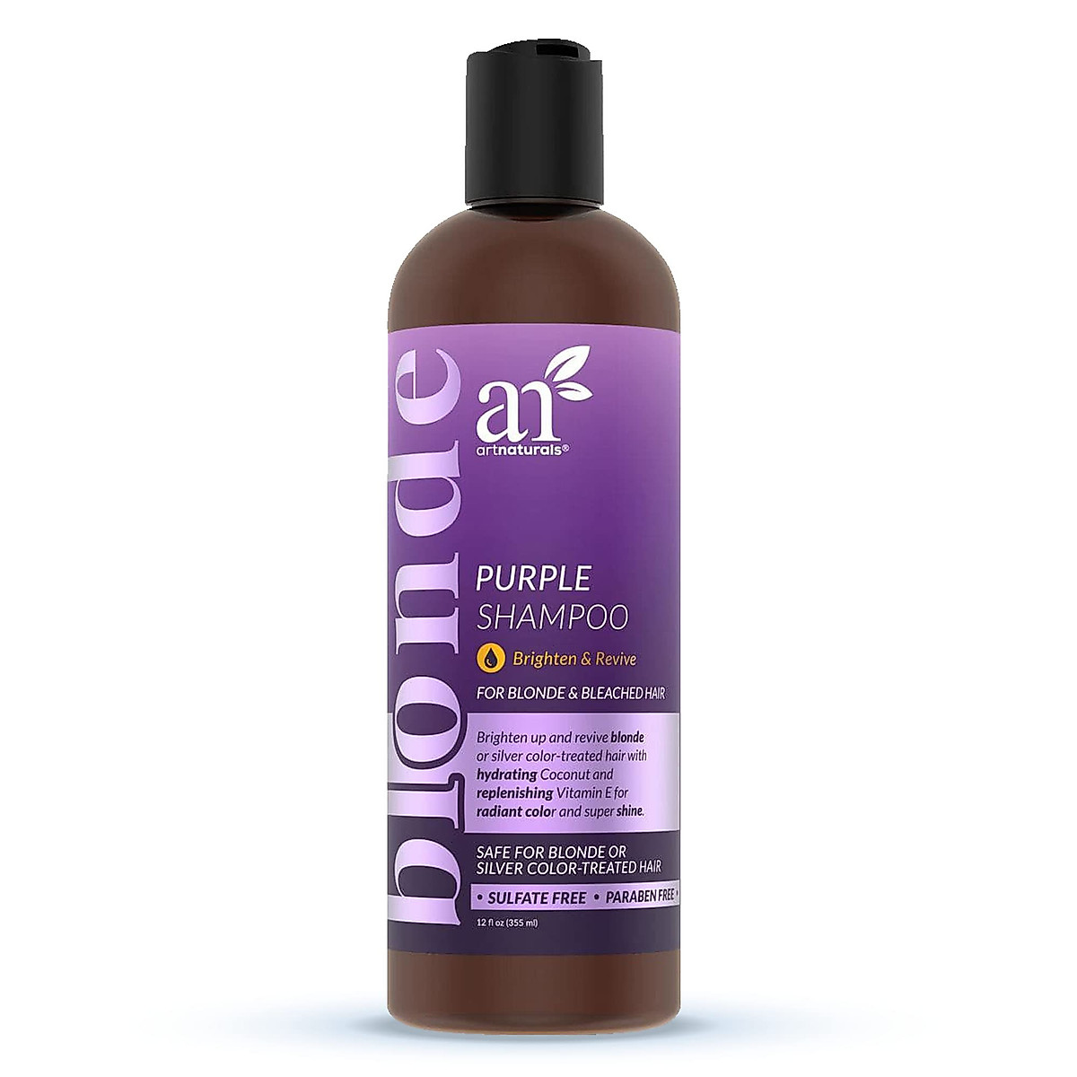 Artnaturals Purple Shampoo for Blonde Hair - 12oz Sulfate Free & No Parabens Protects & Balances Color Tones Gray, Silver, Brunette, Highlights, Dyed or Bleached Hairs - Prevents Brassy Yellow