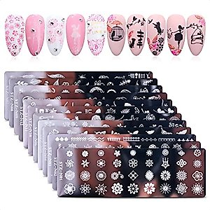 Gel Polish Design Nail Art Stamper - 12Pcs Stamp for Nails Plate Set Stamp Tool for Nails Flower Beauty Butterfly Stamps for Slow Drying Nail Polish - Manicure Set Art Kit