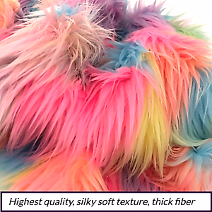 Bianna Pastel Rainbow Patch Faux Fur Fabric, American Seller, Luxury Shag Shaggy Material for Crafting, Sewing, Costumes, Fursuits, Home Decor (30x36 inches)