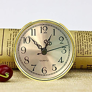HILLHOME Mini Clock Insert 3-1/2 Inch (90 mm) Round Quartz Clock Fit-up Movement Miniature Clock Gold Dial Gold Tone Bezel Arabic Numerals, Fit 3.0 inch (78 mm) Diameter Hole (Gold)