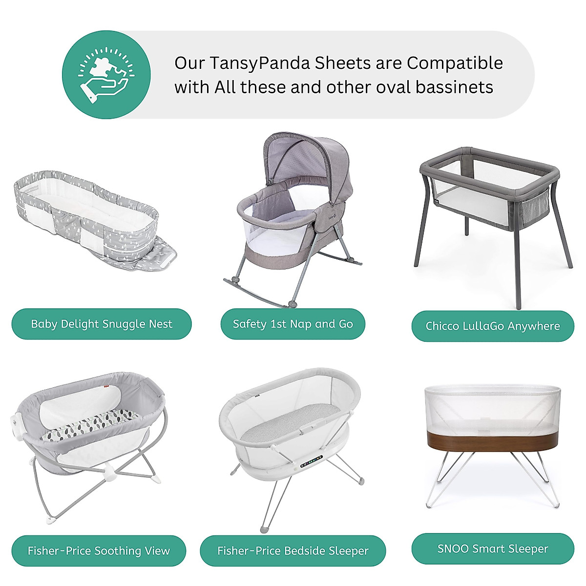 TansyPanda Bassinet Sheets for Baby Delight Snuggle Nest, Chicco LullaGo, Snoo Smart, Fisher Price, 4PC, 30 x 18 Inch, Ultra Soft, Breathable, Snug Fit, Unisex Boys Girls, Gray White (Ocean Fish)