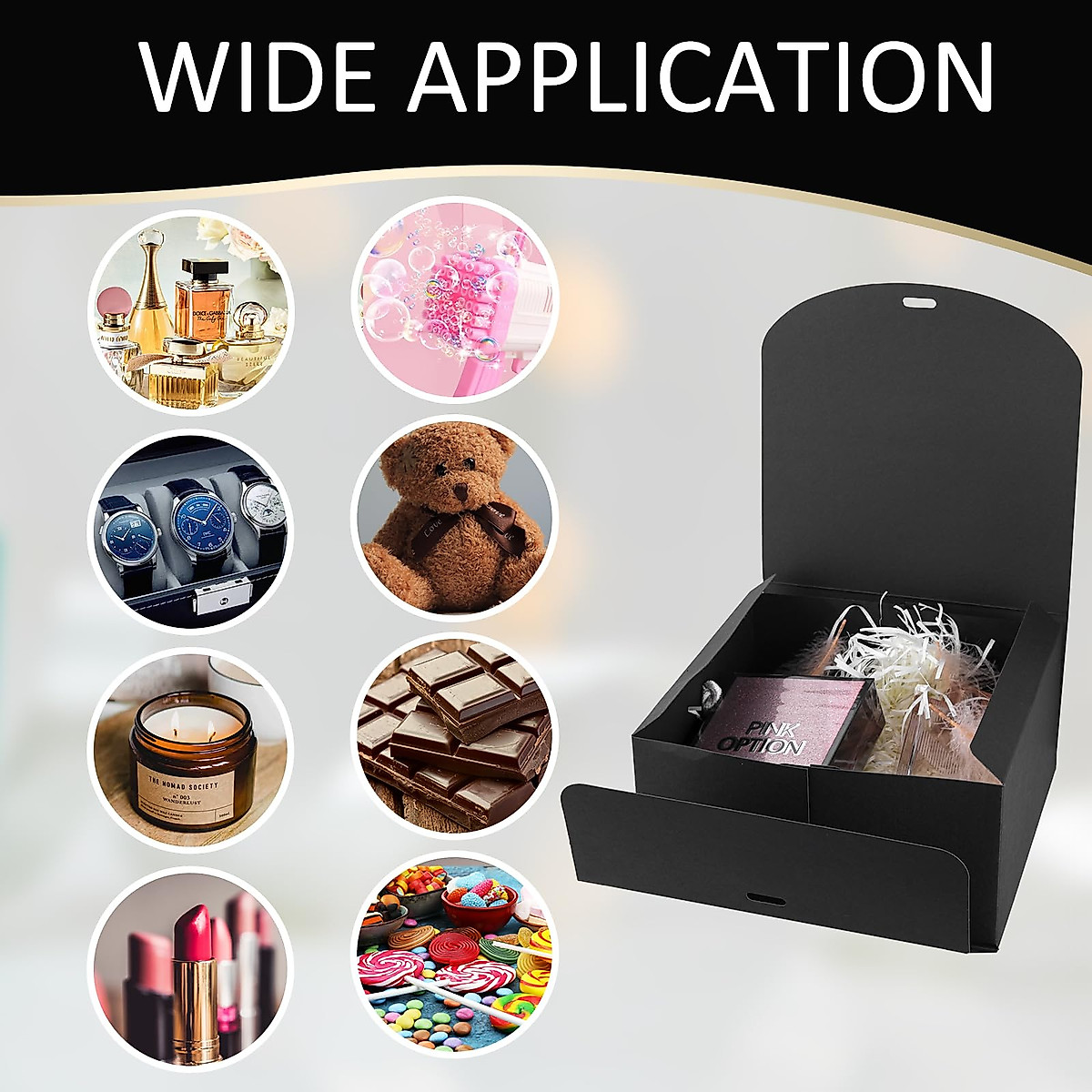 12 Pack Gift Boxes with Lids, Gift Boxes with lids bulk, Bridesmaid Proposal Box with Ribbon, Gift Boxes for Wedding, Christmas, Valentine's Day,Birthday,Baby Shower and the other Parties (Black 10''x