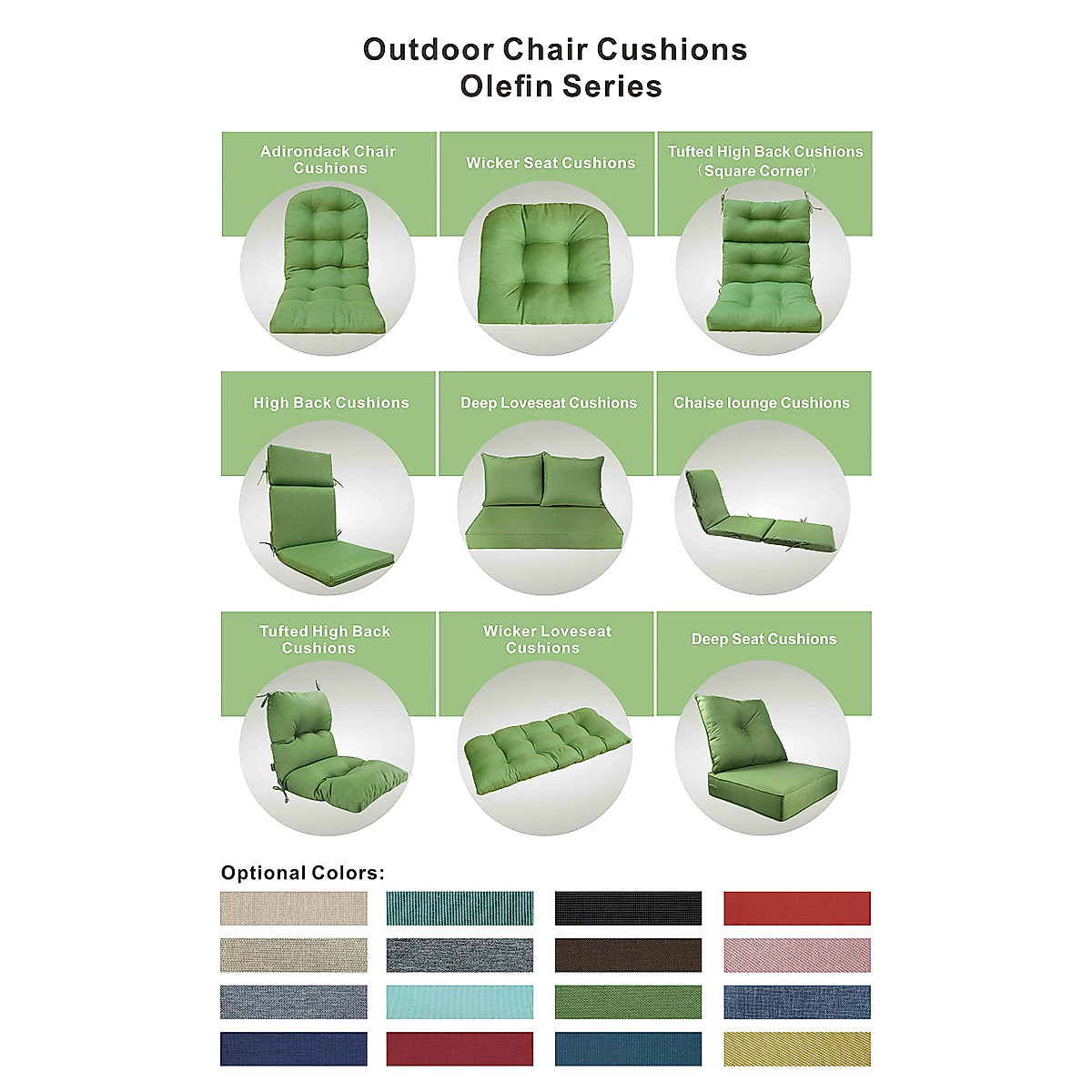 BOSSIMA Patio Furniture Cushions Comfort Deep Seat Glider Loveseat Cushion Indoor Outdoor Seating Cushions Deep Green
