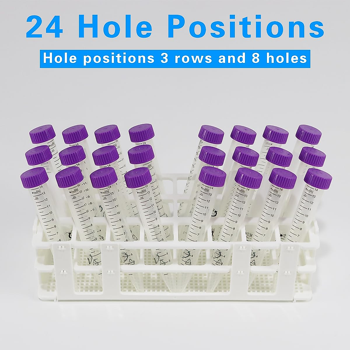 BIPEE Plastic Test Tube Rack, 21 Holes，Test Tube Holder for 50ml Test Tubes, White Vial Holder, Detachable Test Tube Holder Rack (1pcs，21 Holes）
