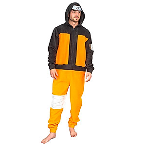 Ripple Junction Naruto Cosplay Halloween Costume Jumpsuit Pajamas with Hood for Unisex Adults Orange
