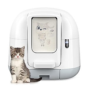 Pet Daddy Self Cleaning Cat Litter Box, Automatic Fully Enclosed Cat Toilet with Anti-Pinch Sensor, Easy to Clean by One-Button, Waterproof Hood Automatic Cat Litter Box for Cats Below 18lb