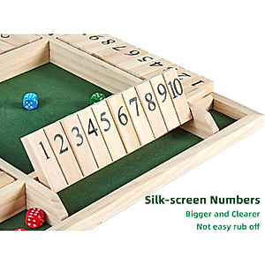ApudArmis 4-Way Shut The Box 14 Inches, Large Wooden Board Game Set with Dice, Shut-The-Box for Kids & Adults - Learning Addition Classroom Home Party Pub