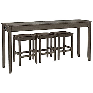 Signature Design by Ashley Rokane Urban Farmhouse Counter Height Dining Room Table Set with 3 Bar Stools, Brown