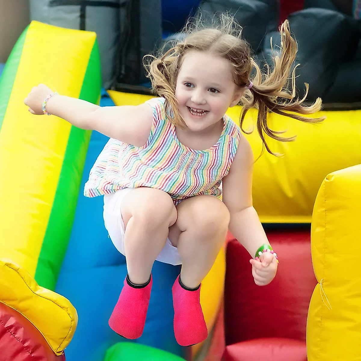 SATINIOR 4 Pairs Kids Non-Slip Slipper Socks Coral Velvet Warm Ankle Socks for Toddlers and Kids(3-5 Years Old,Black, Gray, Rose Red, Royal Blue)