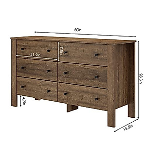ITUSUT 6 Drawer Dresser, Wood Chest of Drawers, Wide Storage Dresser with Sturdy Frame, Closet Organizer for Living Room Closets, Hallway, Rustic Brown