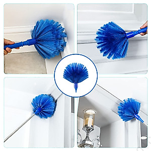 Microfiber Dusters w 2 Handle Sets, Durable 15~100 Inchs Long Telescopic Rod, Washable, Feather Dusters for Cleaning Cobweb, Ceilings Fans (5 Pack)…… Blue