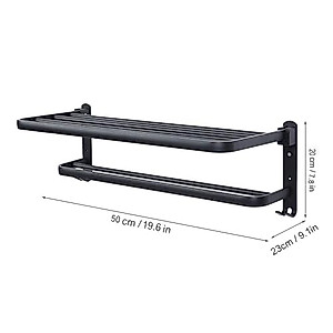 Towel Racks, Towel Rack with Shelf Wall Mounted Drill/Adhesive 2 Tier Aluminum Tea Towel Holder with 2 Hooks Foldable Bath Towel Holder for Kitchen Toilet/50Cm/a