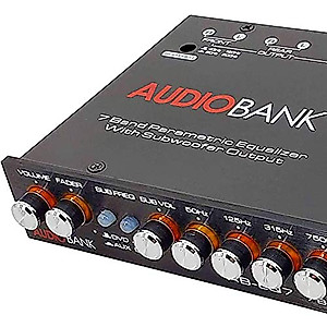Audiobank EQ7 1/2 Din 7 Band Car Audio Equalizer EQ with Front, Rear/Frequency Adjustable /3 Stereo RCA Input for Portable Devices & Subwoofer Output -2nd Gen