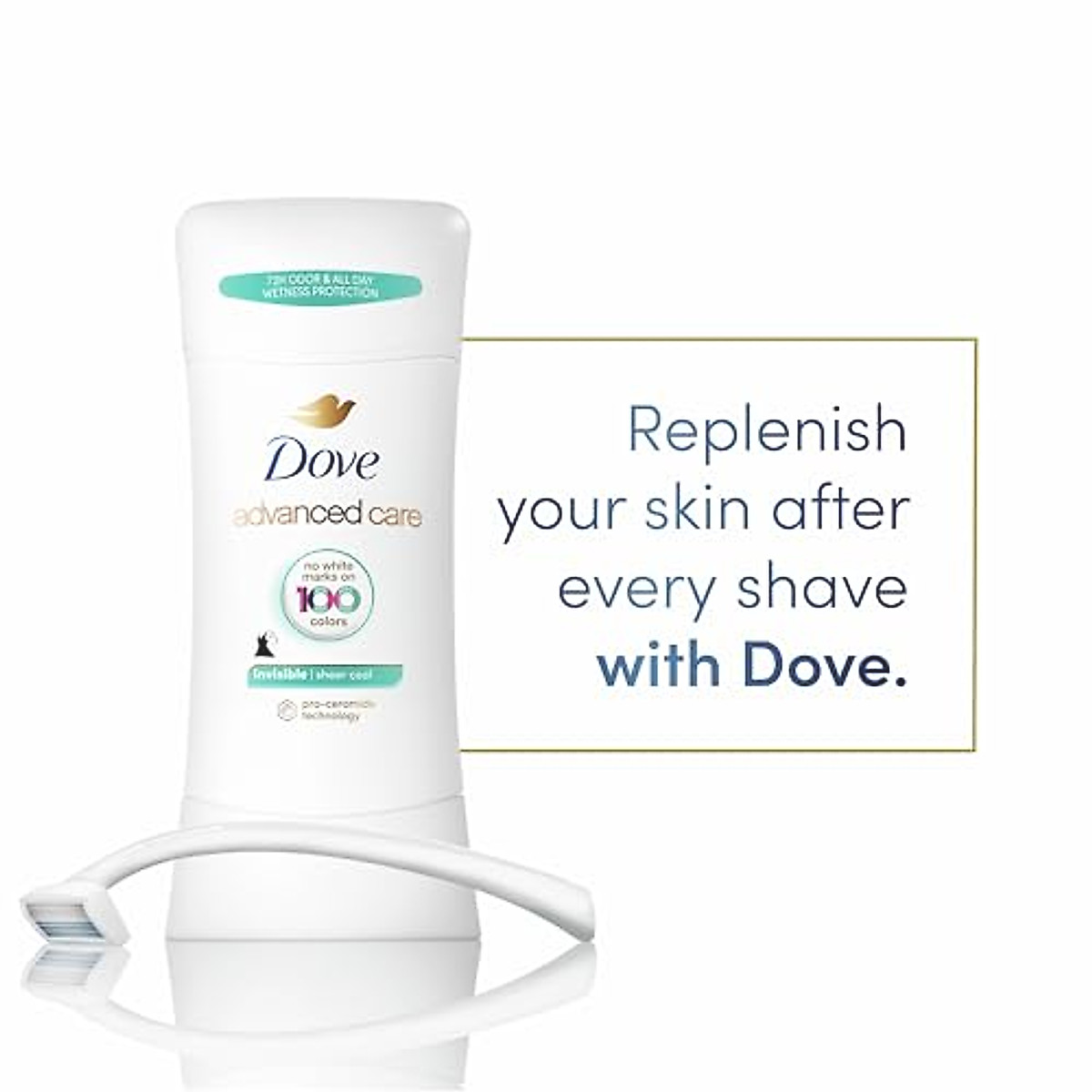 Dove Advanced Care Antiperspirant Deodorant Stick Sheer Cool Anti-stain antiperspirant deodorant for soft underarms All-day sweat and 72-hour odor protection 2.6 oz