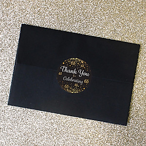 Black and Gold 65th Birthday Thank You Stickers - 1.75 in - 40 Labels