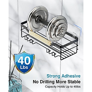 TJ.MOREE Shower Caddy 4 Pack, Adhesive Black Bathroom Shelves with 2 Soap Holders, Farmhouse Bathroom Decor, No Drilling Rustproof Shower Rack Organizer for Bathroom & Kitchen, RV, Apartment, Dorm