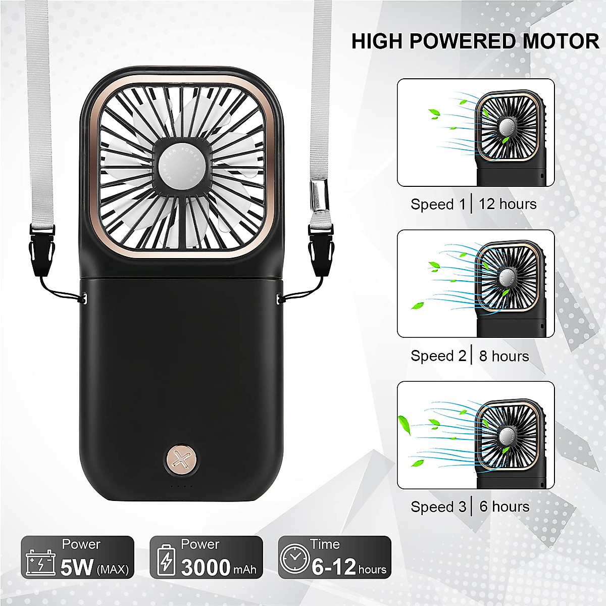 DAVID ROCCO Handheld Fan Mini Portable Fan, 2022 Upgrade Small Personal Fan with 3 Speeds Neck Fan Rechargeable Portable Fan, Good for Travel Home Office School Queue