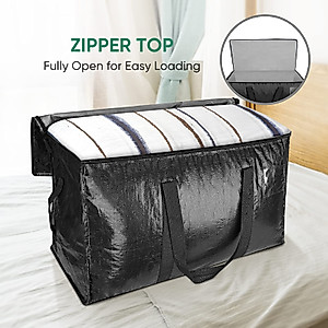 BALEINE 6-Pack Oversized Moving Bags with Reinforced Handles, Heavy-Duty Storage Tote for Clothes, Moving Supplies (Black, 6-Pack)