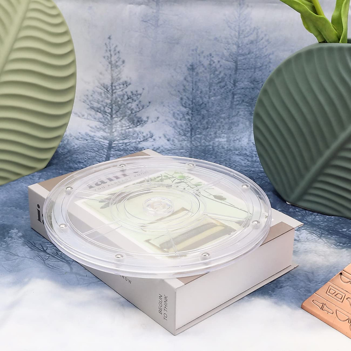 Kepfire 8 inch Acrylic Lazy Susan Turntable Clear Organizer Bearing Revolving Display Base Kitchen Pantry Cabinet Decorating Spice Cake Rack