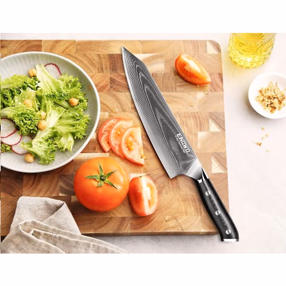 enowo Damascus Chef Knife 8 Inch, Japanese VG-10 Stainless Steel with Premium G10 Handle&Triple Rivet, Razor Sharp Kitchen Knife,Gift Box,Ergonomic,Superb Edge Retention, Stain & Corrosion Resistant