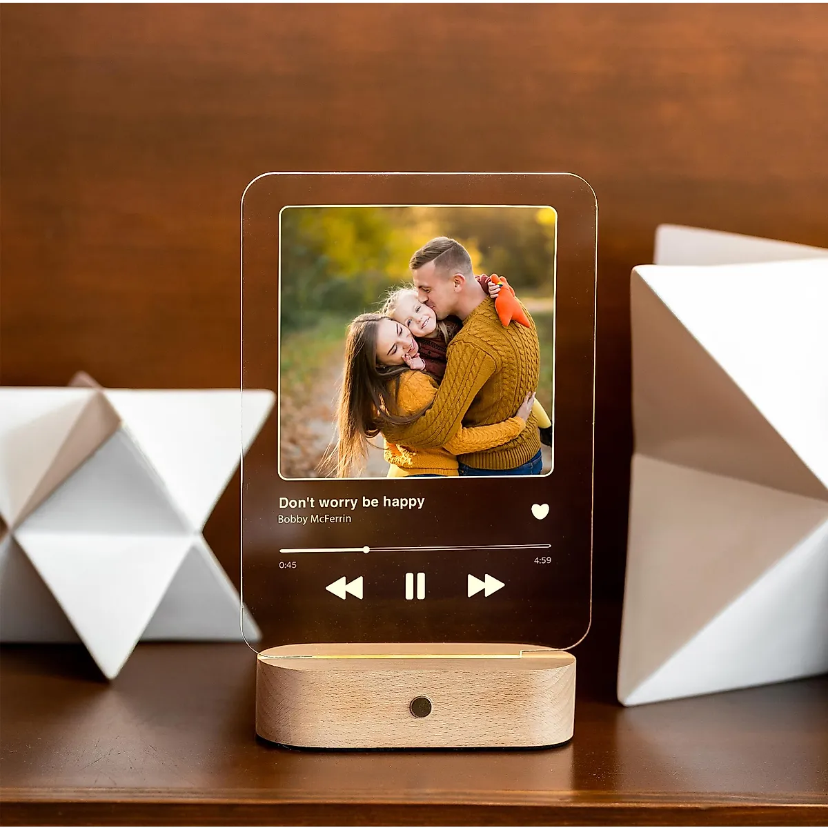 SHO VAVAS Personalized Acrylic Plaque with Wood Base, Playlist Picture Frame with LED Light, Custom Music Plaque with Photo, Christmas, Birthday Gift for Couple, Romantic Gifts for Her Him (Music Version 1)