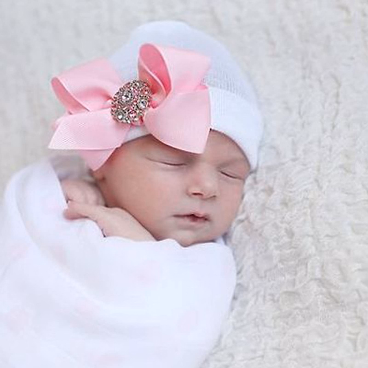 DRESHOW BQUBO Newborn Hospital Hat Infant Baby Hat Cap with Big Bow Soft Cute Knot Nursery Beanie