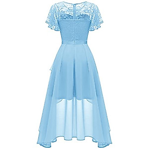 Wedtrend Light Blue Bridesmaid Dresses for Women, High Low Wedding Guest Dress, Flutter Sleeve Formal Dress for Teens, Midi Length Homecoming Dress for School Dacne WT0303LightBlueL