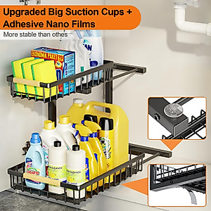 Under Sink Organizer and Storage, 2-Tier Pull Out Cabinet Organizers Shelf, Metal Sliding Drawers Shelves for Kitchen Bathroom Closet Organization, 2 Pack