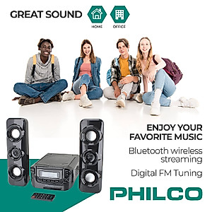 Philco Stereo Shelf Systems Compact CD Shelf System with Digital FM Stereo Radio, Bluetooth Wireless Technology, and Remote Control in Black | LCD Display | MP3 & AUX Port Compatible | USB Playback