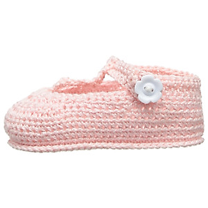 Jefferies Socks Baby-Girls Newborn T-Strap Mary Jane Crochet Bootie, Light Pink, Newborn