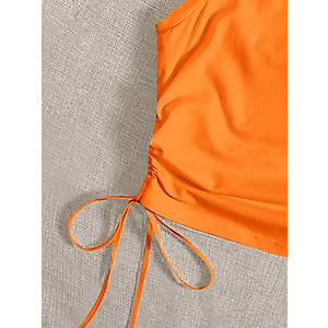 Floerns Women's Graphic Print Sleeveless Drawstring Ruched Crop Tank Top Orange XL