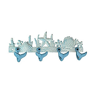 Zeckos Blue and White Cast Iron Whale Tail Decorative Wall Hook Nautical Décor Sea Life Hanging Rack -15.5 Inches Long - Easy Install - Add Coastal Charm to Your Space