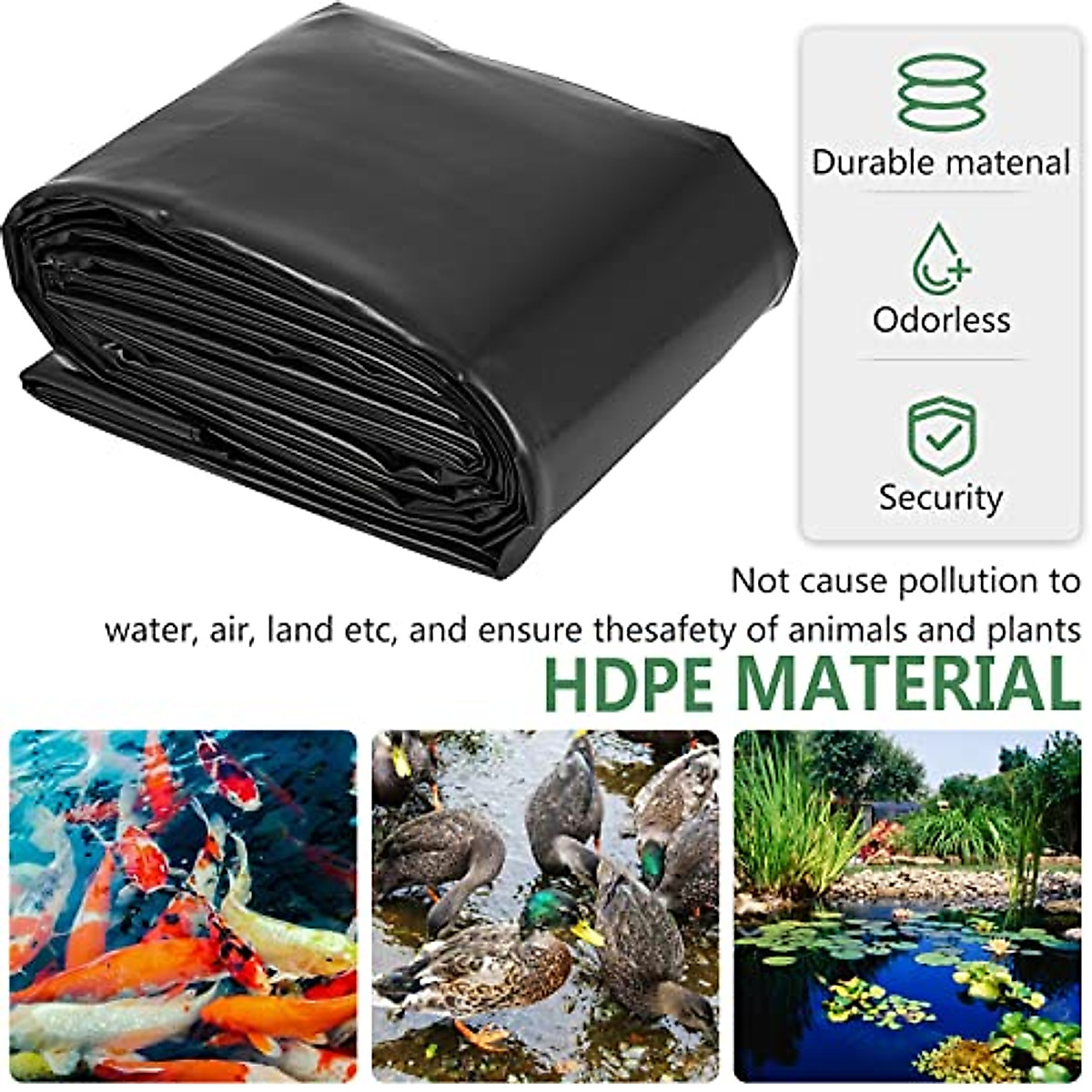 Topdeep 10x15 ft Pond Liner, LDPE 20 Mil Thickness Fish Pond Liners for Outdoor Ponds, Pond Skins for Waterfall, Fish or koi Pond, Fountains and Bed Planter