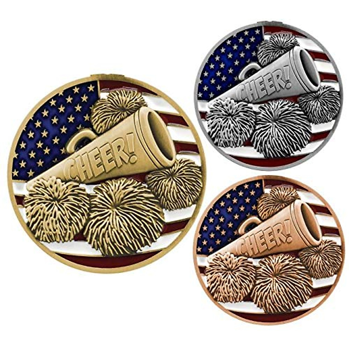 Decade Awards Cheer Medal, Patriotic - Gold - 2.75 Inch Wide | Spirit First Place Medal with Stars and Stripes Neck Ribbon